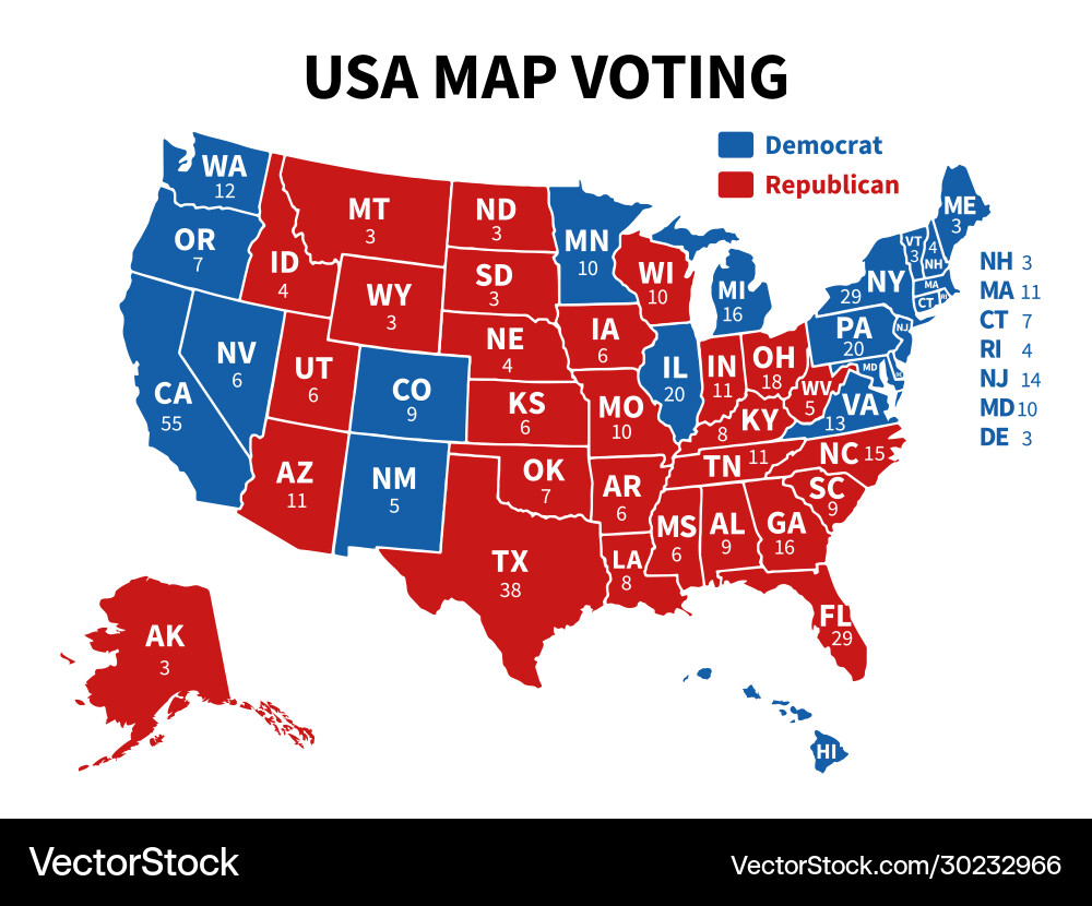 Usa map voting presidential election each Vector Image