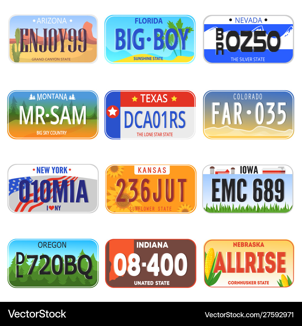 Car number numbered auto plate license Royalty Free Vector