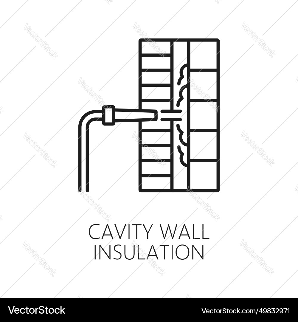 Cavity wall thermal insulation icon in outline Vector Image