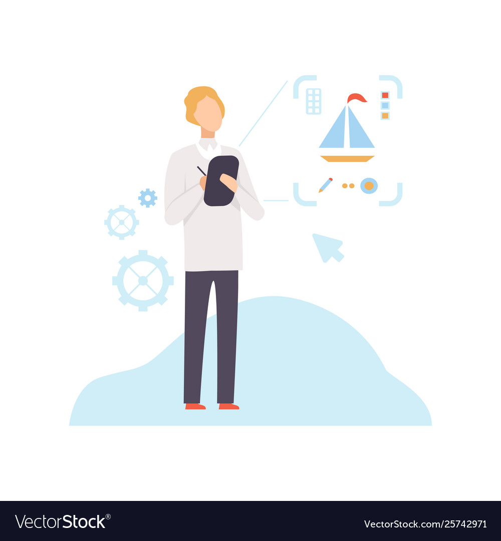 Designer creating new project using professional Vector Image