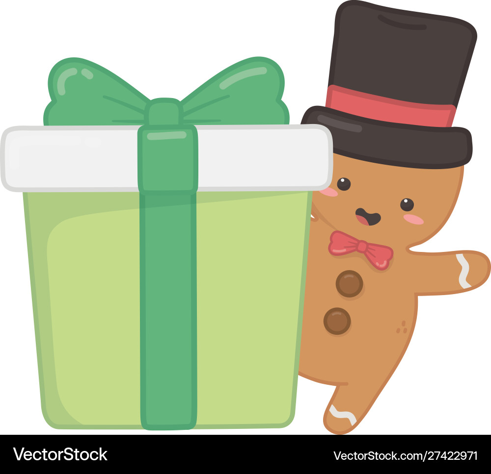 Gingerbread man with hat and gift decoration merry