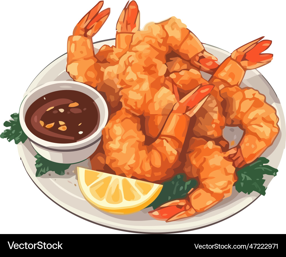 Grilled prawn with lemon and parsley Royalty Free Vector