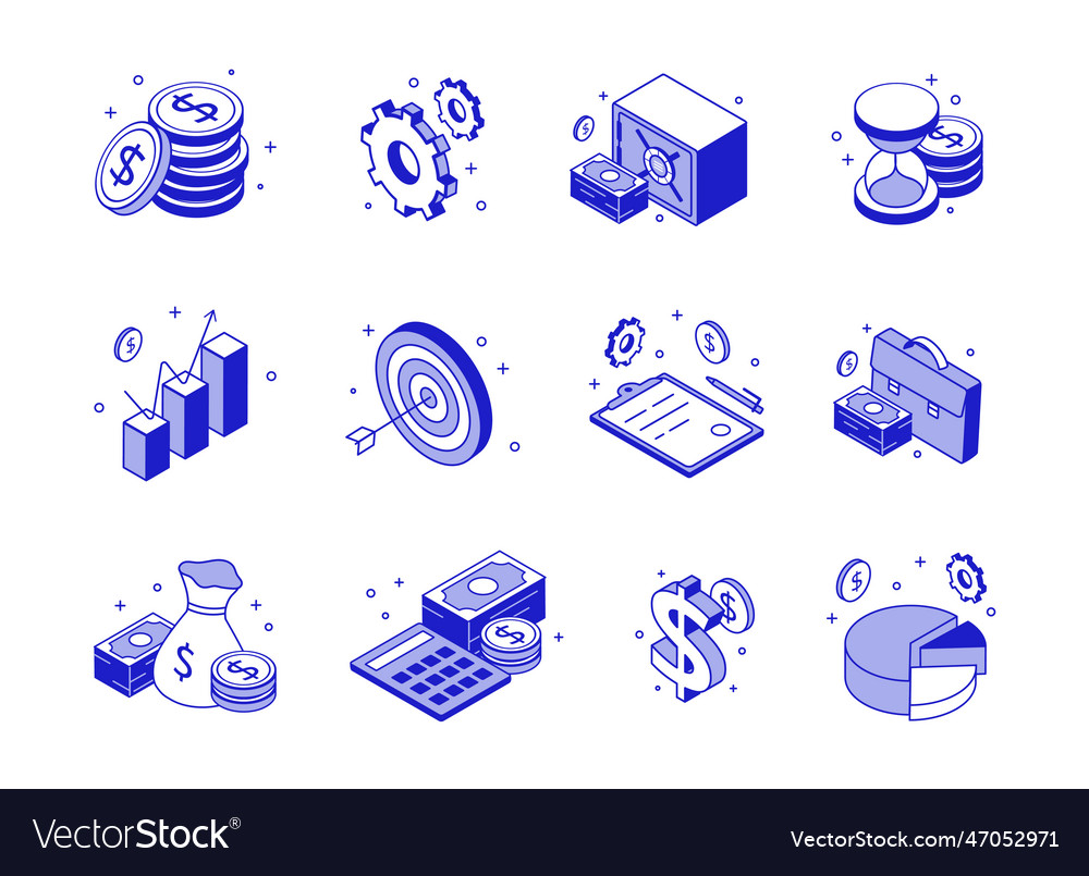 Isometric business icons set Royalty Free Vector Image
