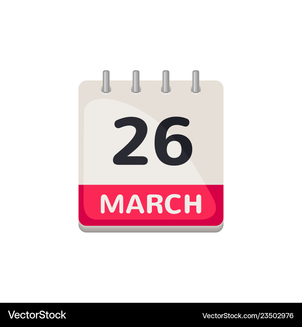 Calendar page with the date 26 march Royalty Free Vector