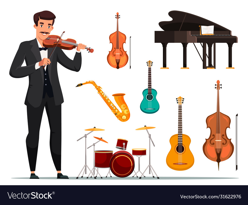 Orchestra items flat set Royalty Free Vector Image