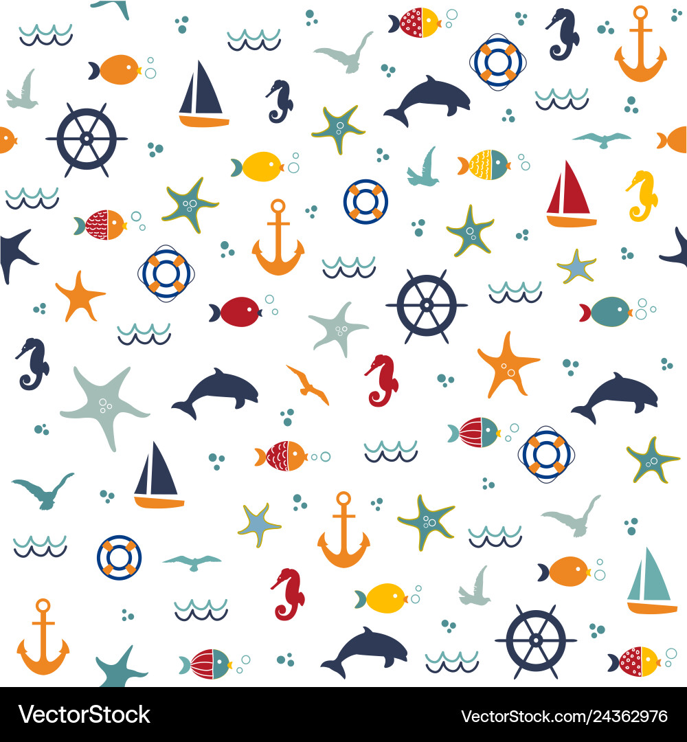 Seamless pattern with seashells and starfishes Vector Image
