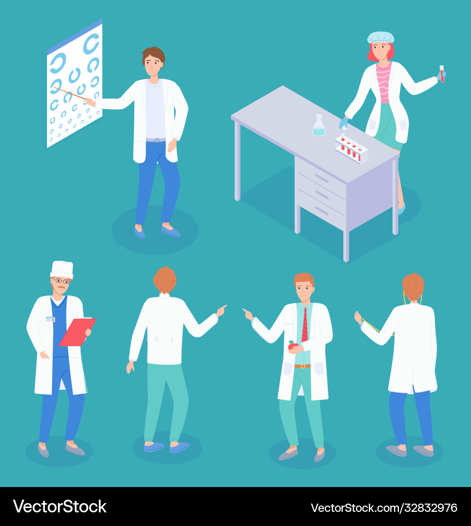 Set cartoon characters doctor physician Royalty Free Vector