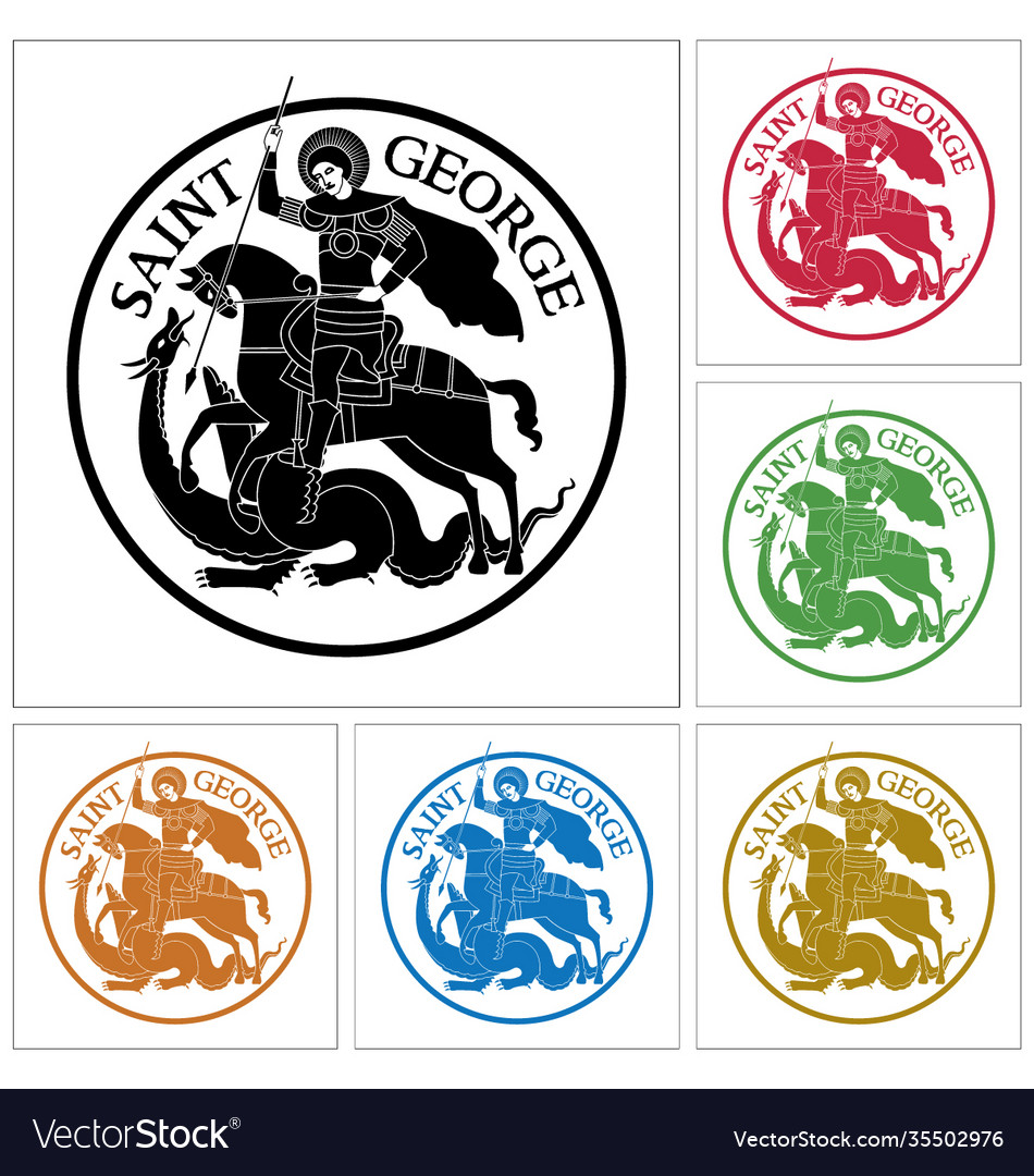 Set saint george fighting dragon drawings Vector Image