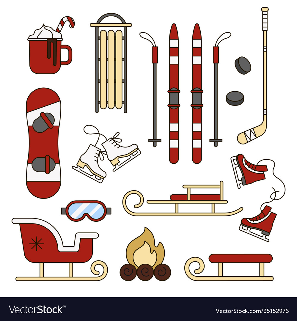 Set winter a sports equipment Royalty Free Vector Image
