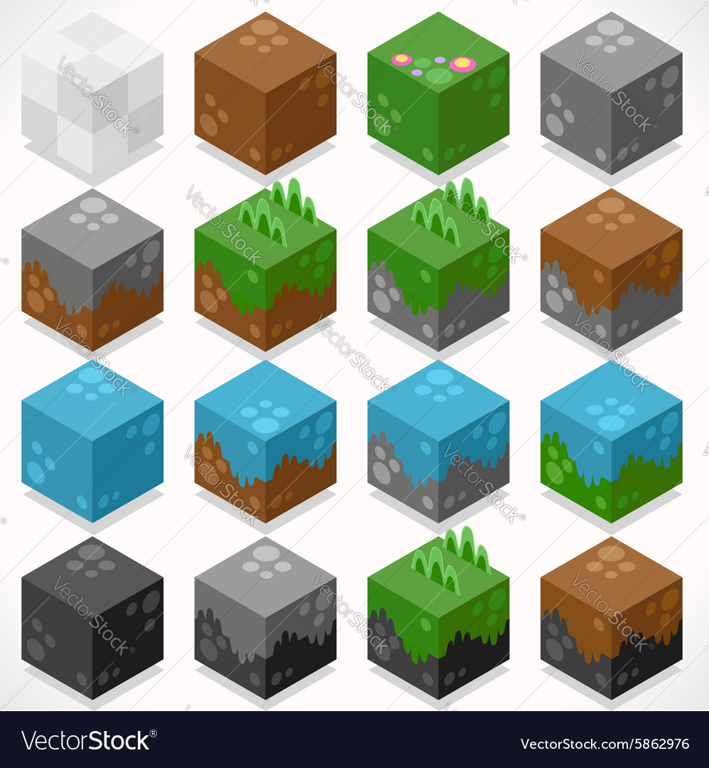 Textured cubes mine elements builder craft kit Vector Image