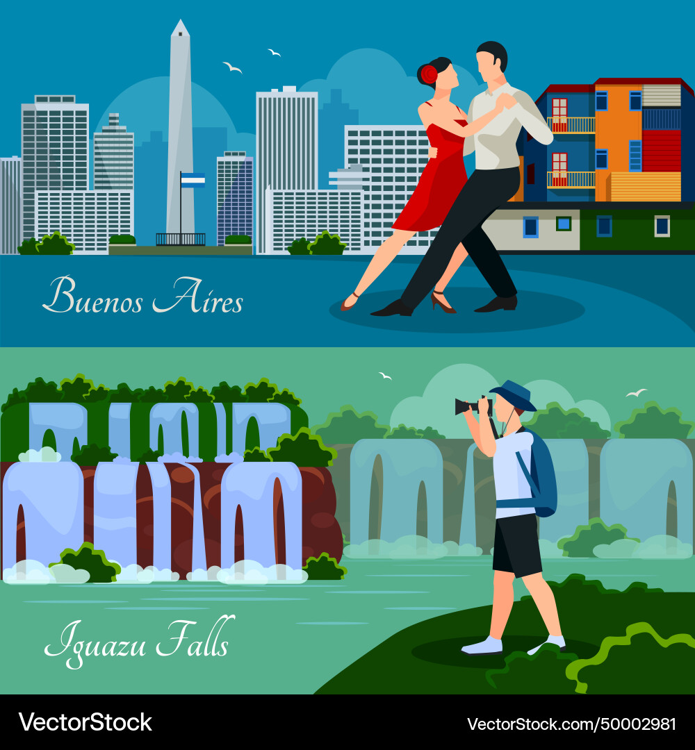 Argentina culture nature 2 flat banners Royalty Free Vector