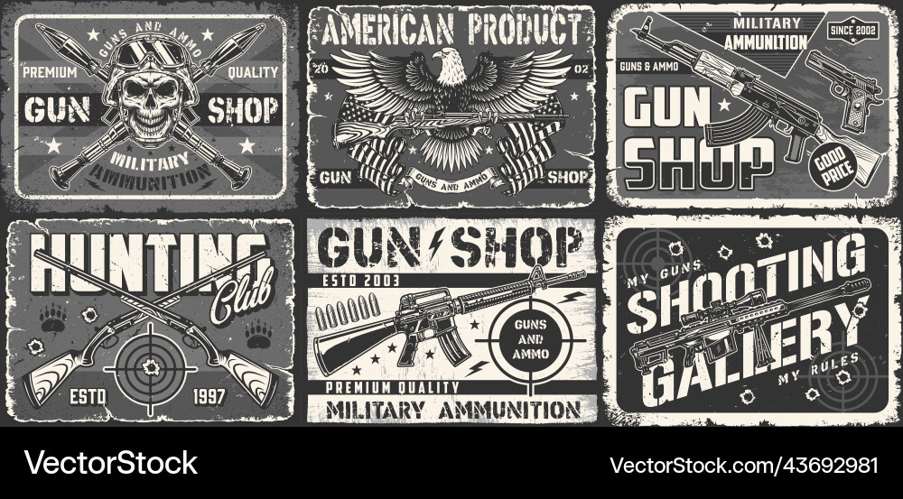 Army set vintage monochrome posters Royalty Free Vector