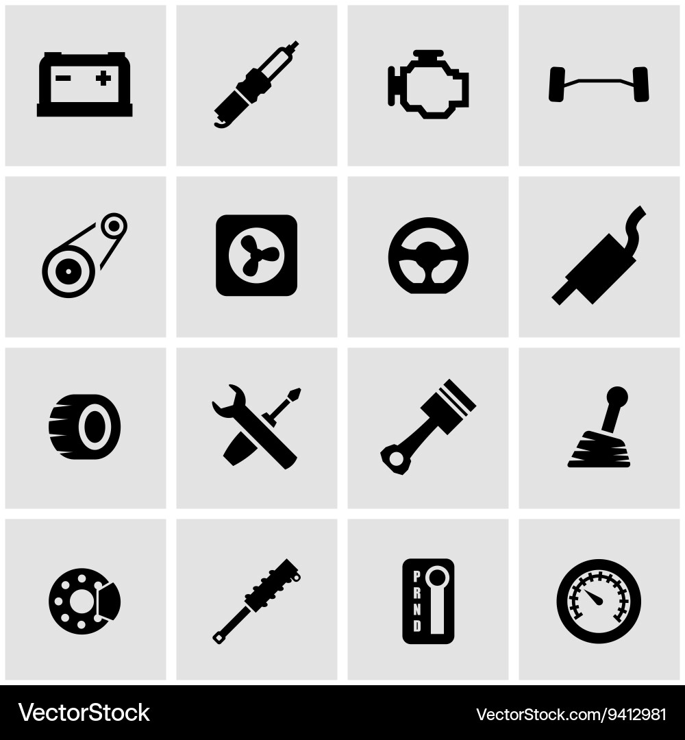 Black car parts icon set Royalty Free Vector Image