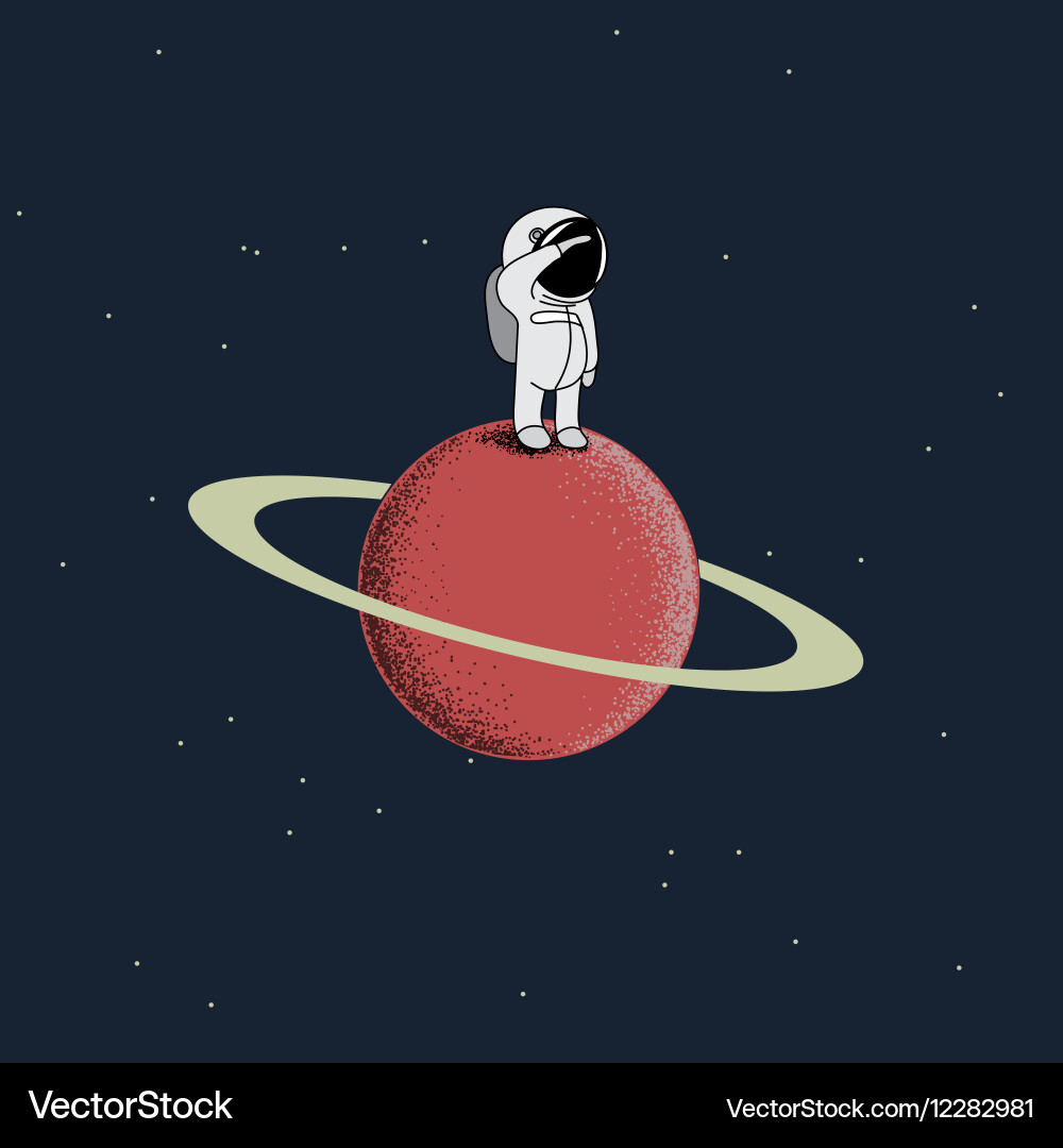 Cartoon spaceman standing on the red planet Vector Image