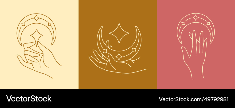 Hand and moon line art design collection Vector Image