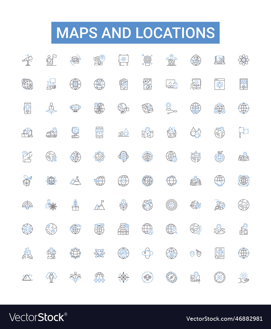 Maps And Locations Outline Icons Collection Vector Image