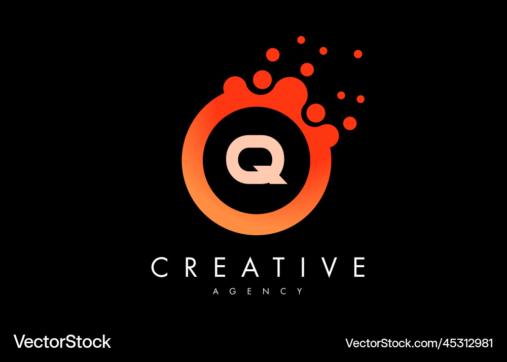 Orange q letter logo blue dots bubble design Vector Image