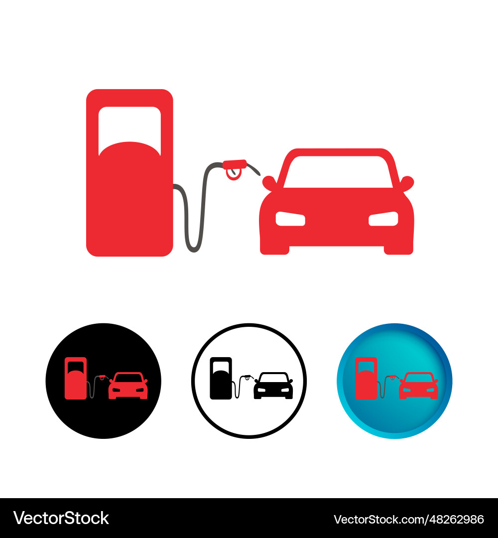 Abstract car at gas station icon set Royalty Free Vector