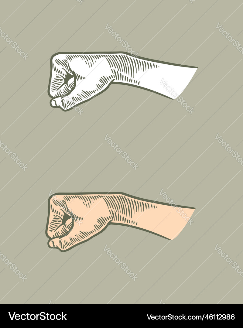 Hand drawing engraving fist arm isolated Vector Image
