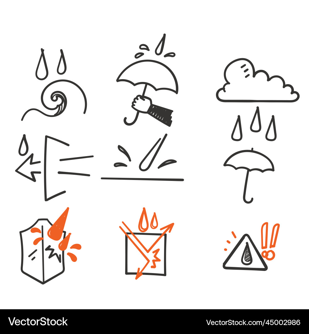 Hand drawn doodle set of waterproof related Vector Image