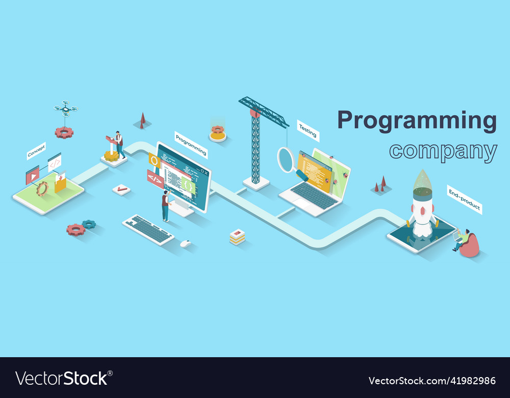 Programming company concept 3d isometric web Vector Image