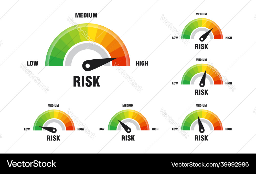 Set of high risk concept on speedometer Royalty Free Vector