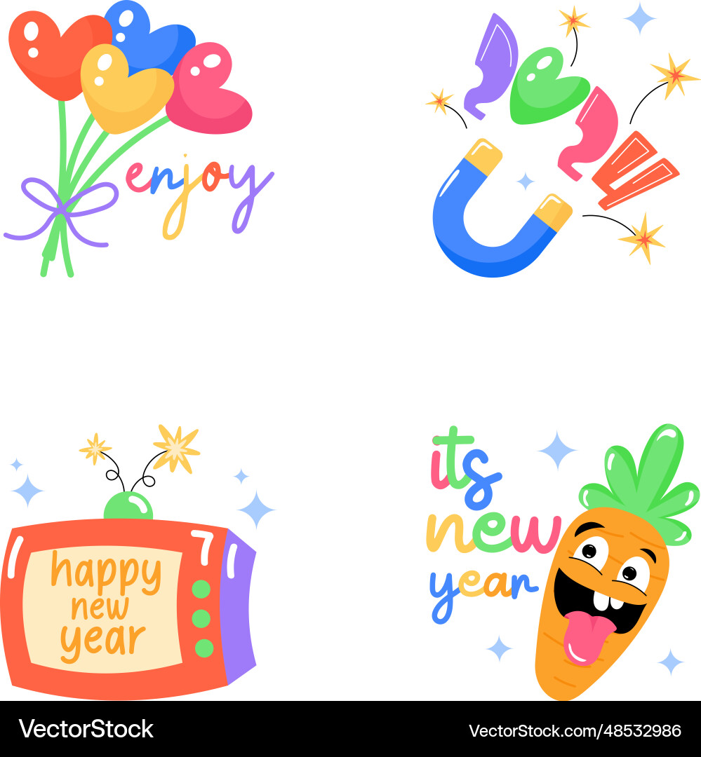 Set of new year flat stickers Royalty Free Vector Image