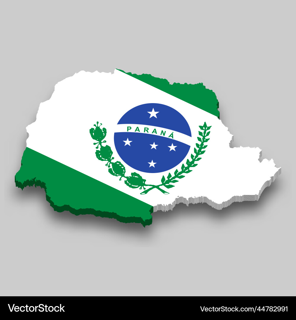 3d isometric map of parana with flag Royalty Free Vector