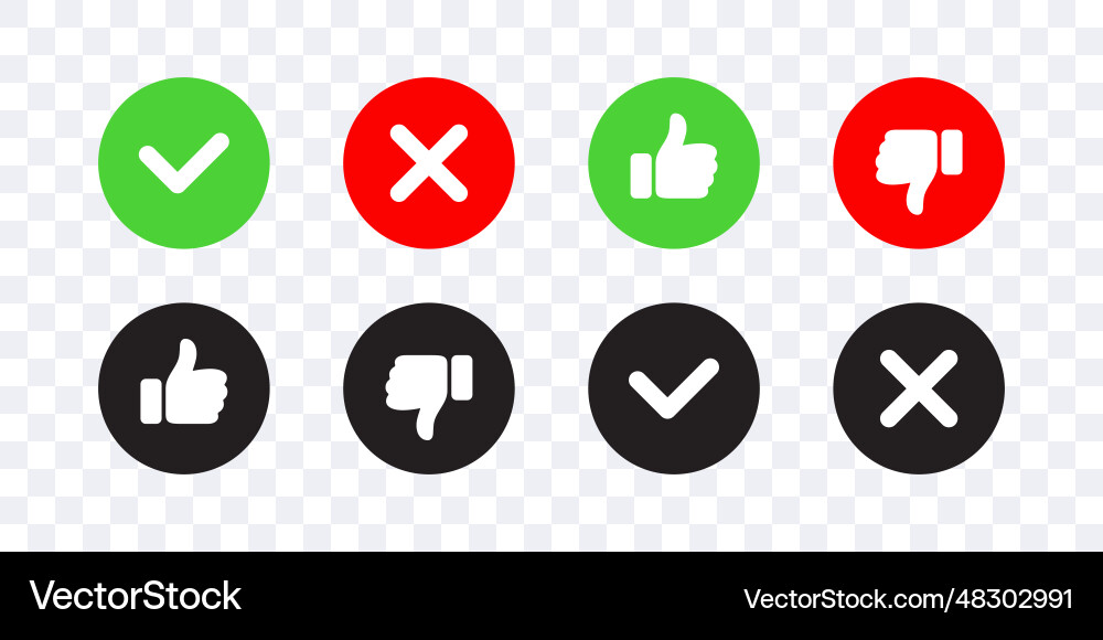Check marks like and dislike green check mark red Vector Image