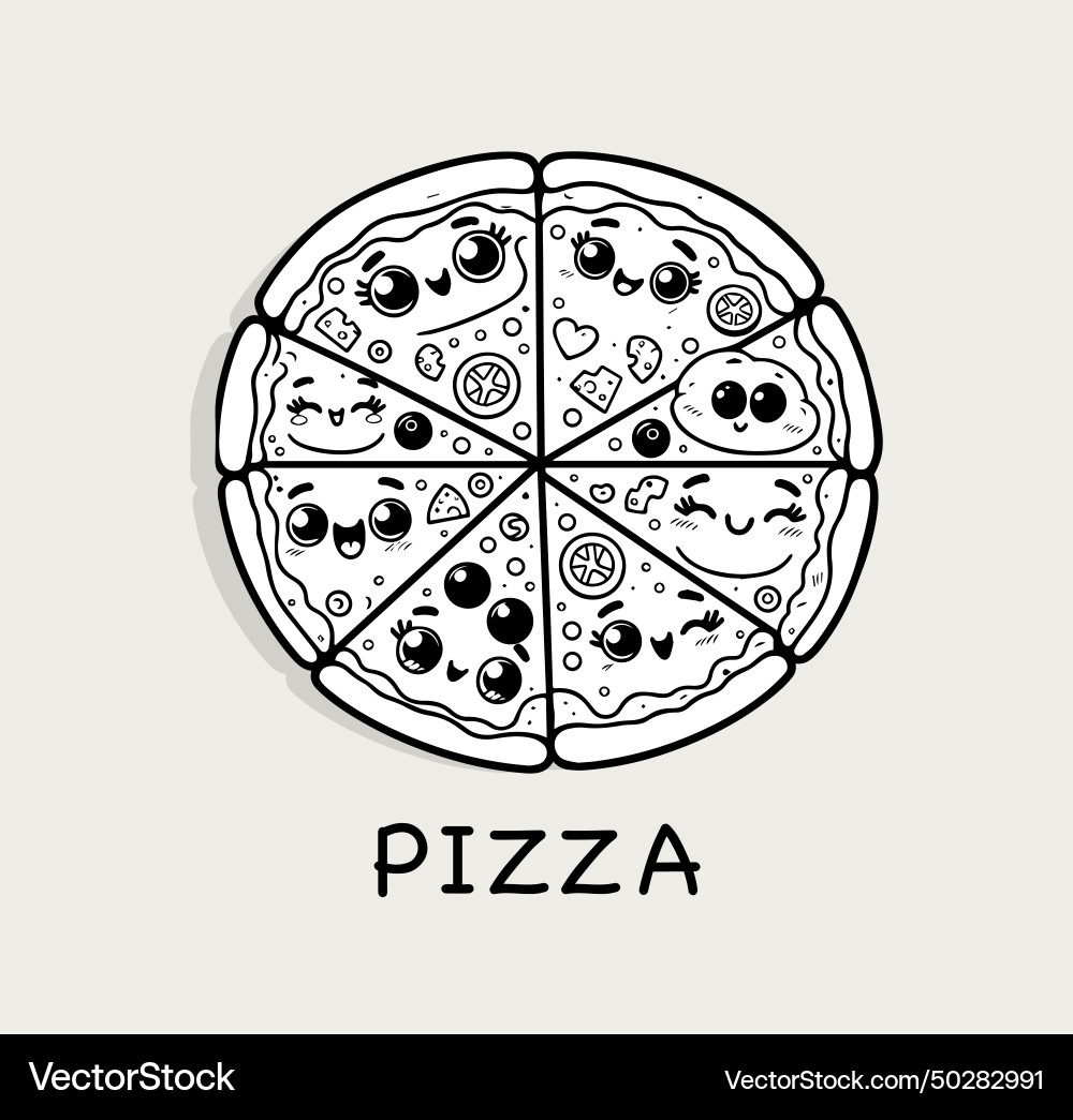 Cute kawaii pizza slices with various toppings Vector Image