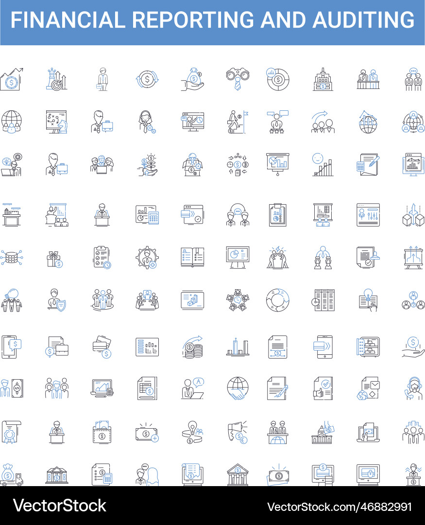 Financial reporting and auditing outline icons Vector Image