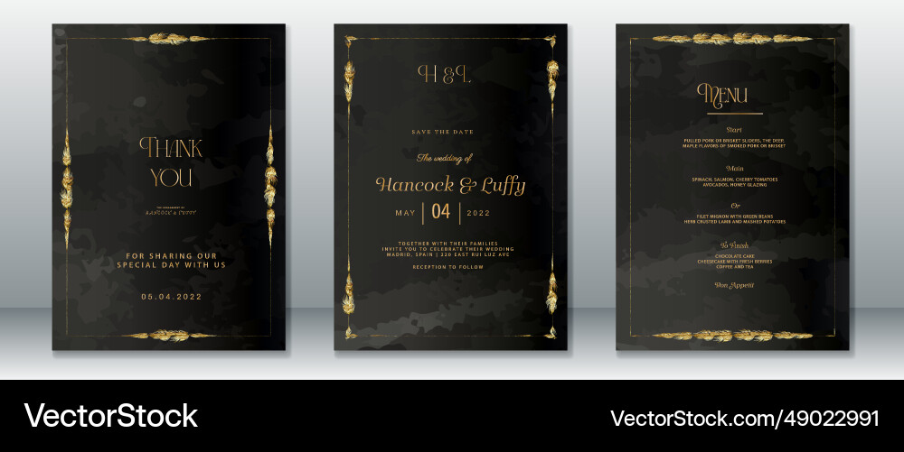 Golden wedding invitation card template Royalty Free Vector