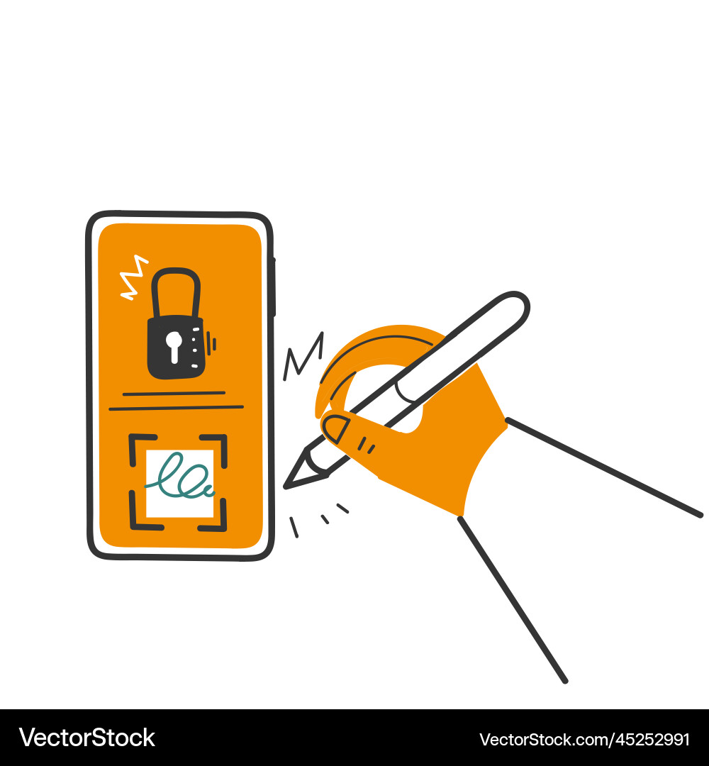 Hand drawn doodle digital signature on mobile Vector Image