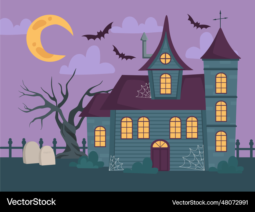 Horror house with bats concept Royalty Free Vector Image