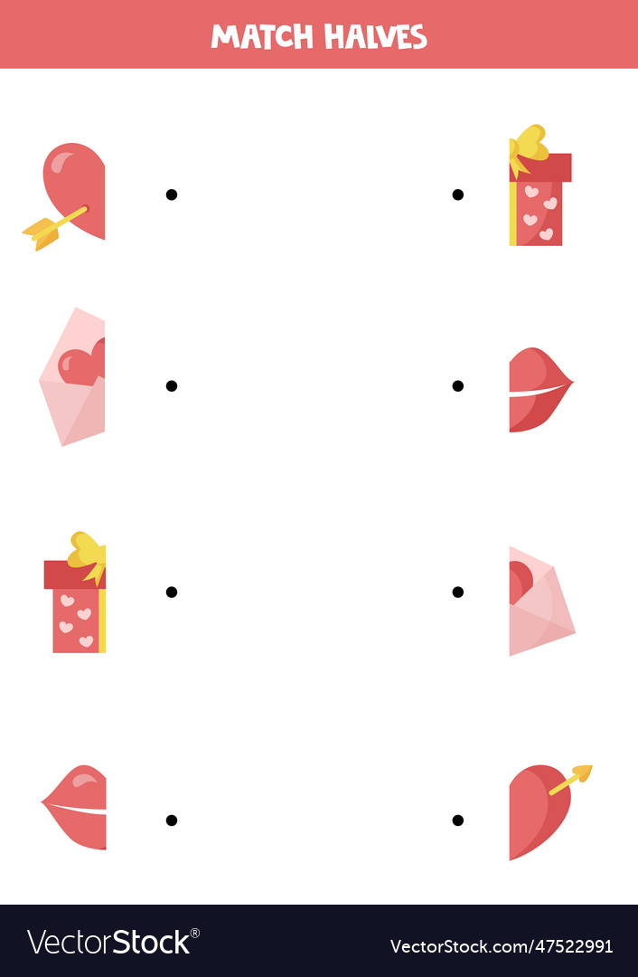 Match parts of cartoon valentine elements logical Vector Image
