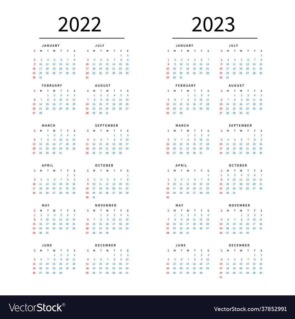 Mockup simple calendar layout for 2022 and 2023 Vector Image