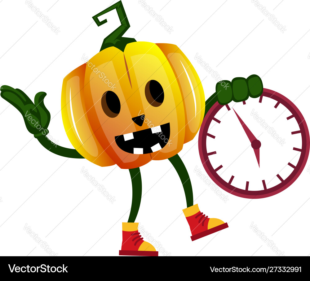 Pumpkin with clock on white background Royalty Free Vector