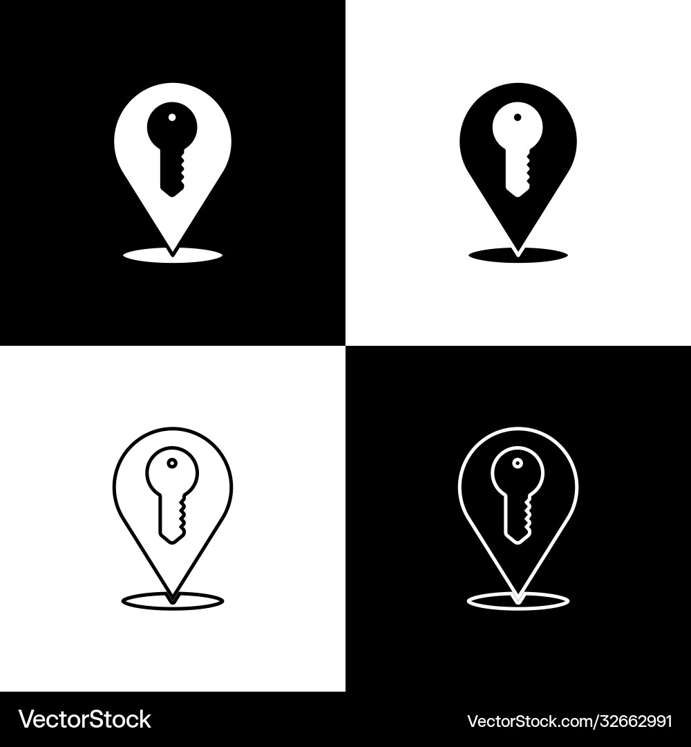Set location key icon isolated on black and white Vector Image