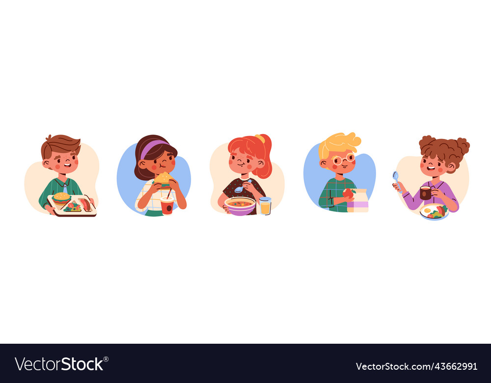 Set of kids having breakfast Royalty Free Vector Image
