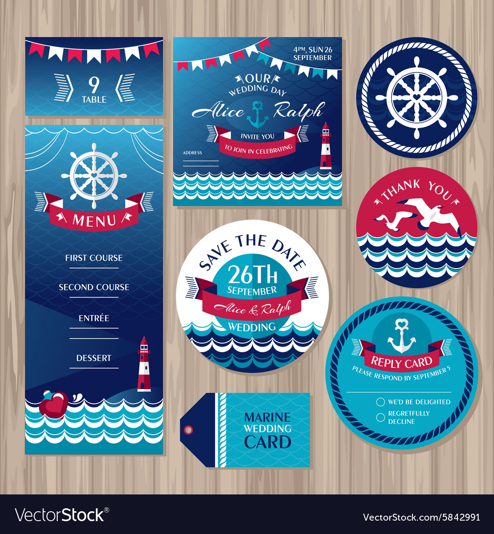 Set of marine wedding cards Royalty Free Vector Image