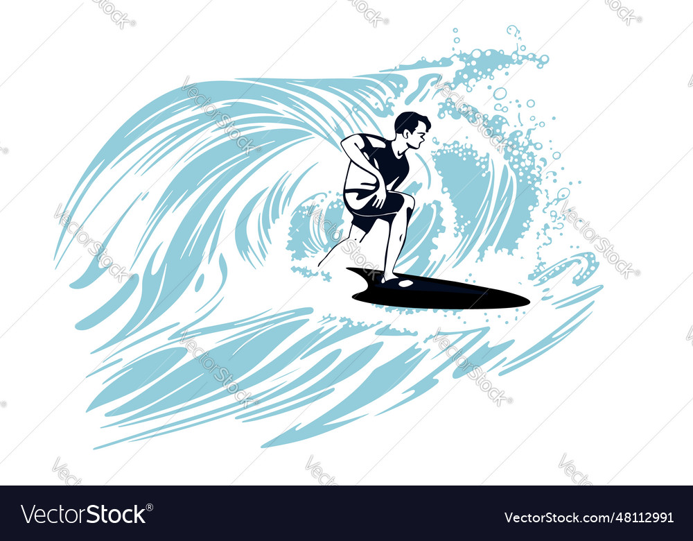 Surfing on a wave in the ocean surf rider on big Vector Image