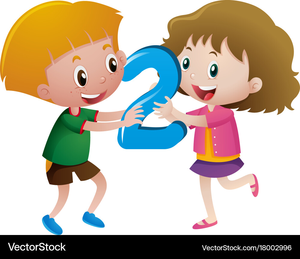 Boy and girl holding number two Royalty Free Vector Image