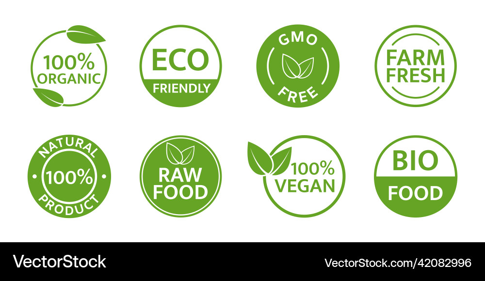 Eco friendly bio logo set organic icon vegan Vector Image