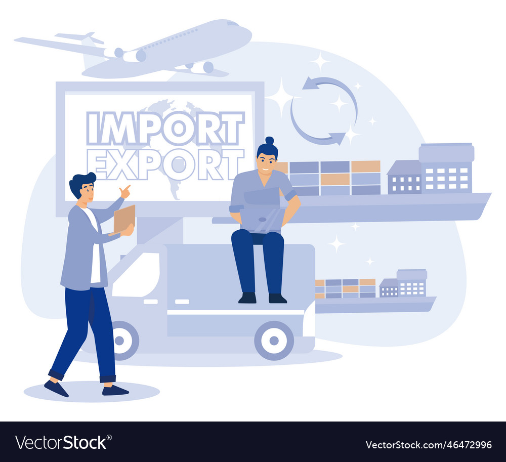 Import and export concept tiny people businessman Vector Image Import and export concept tiny people businessman Vector Image