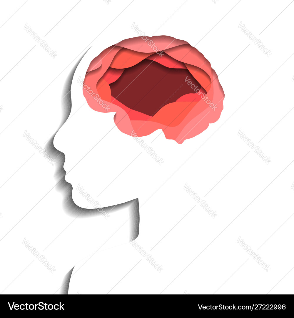Layered human profile and brain cut out paper Vector Image