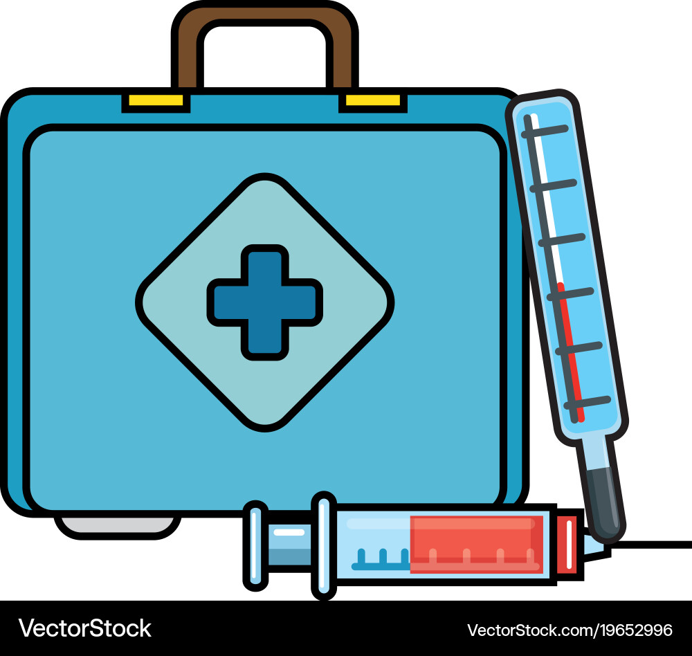 Medical kit with thermometer and injection Vector Image