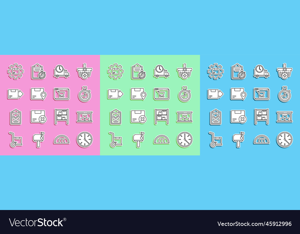 Set line clock warehouse stopwatch logistics Vector Image Set line clock warehouse stopwatch logistics Vector Image