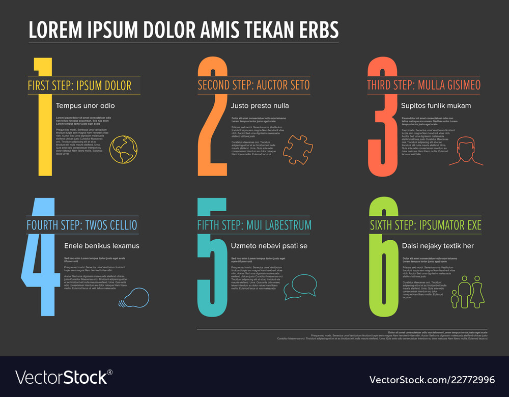 Six steps progress template with nice typography Vector Image