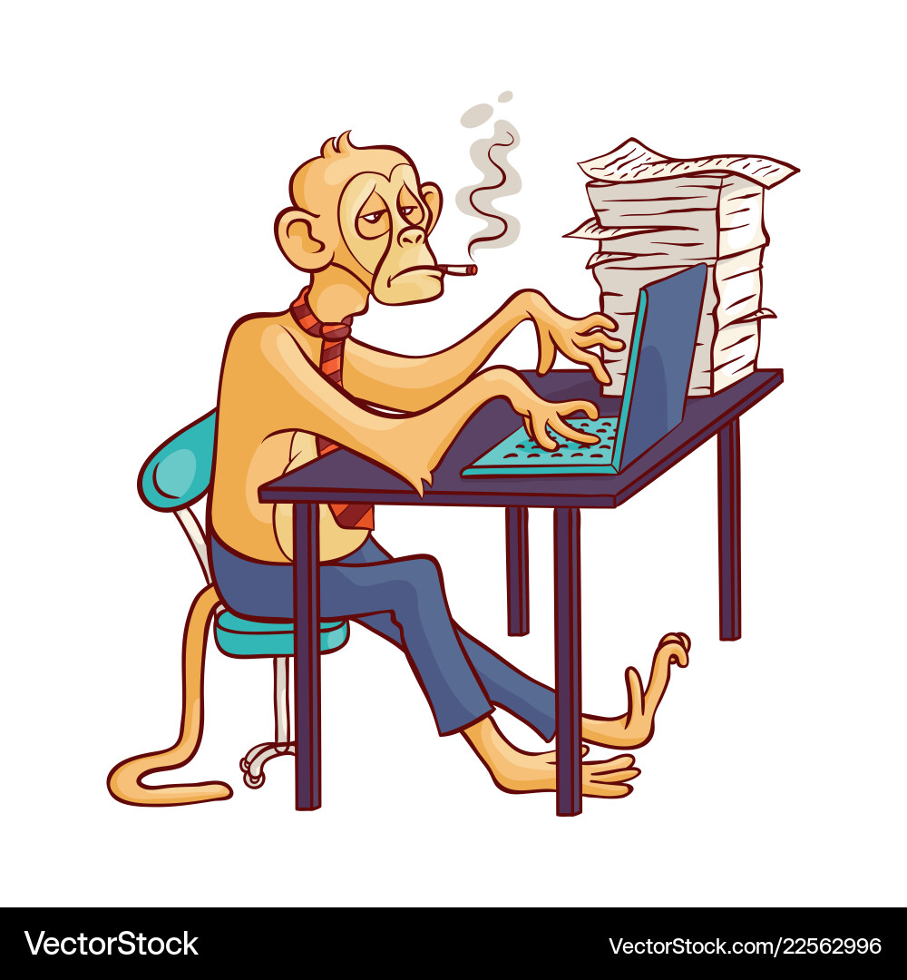 Tired monkey in business pants and tie Royalty Free Vector