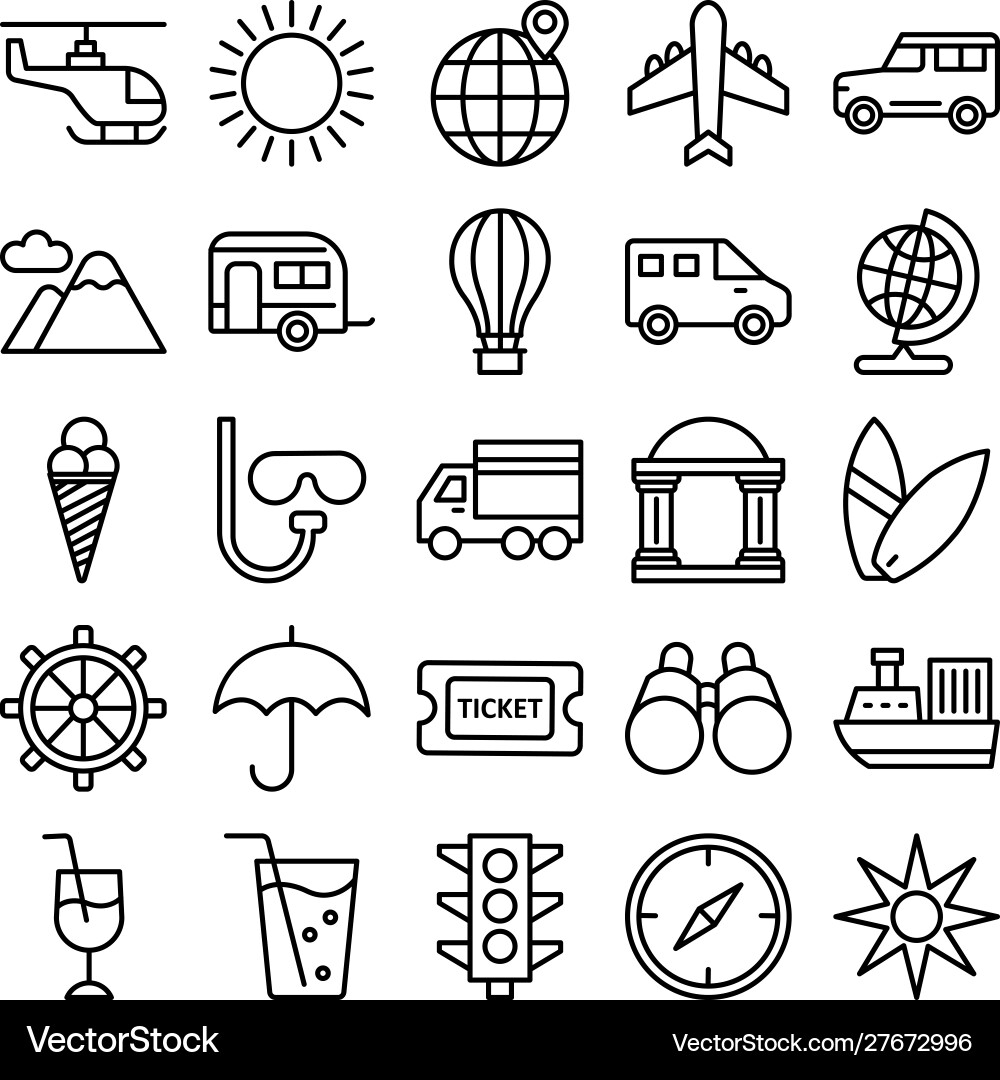 Travel isolated icons set every single ico Vector Image